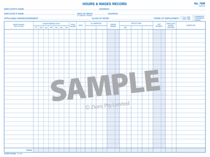 Hours & Wages Record Book - For Up To 20 Employees | Hunters 1866